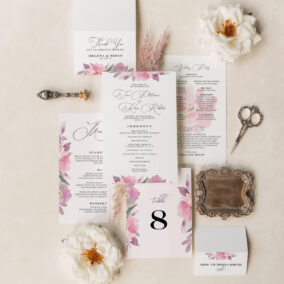 Floral day of wedding accessories, programs, menus {Albany design}