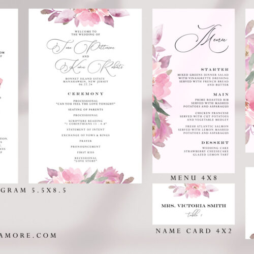 Floral day of wedding accessories, programs, menus {Albany design}